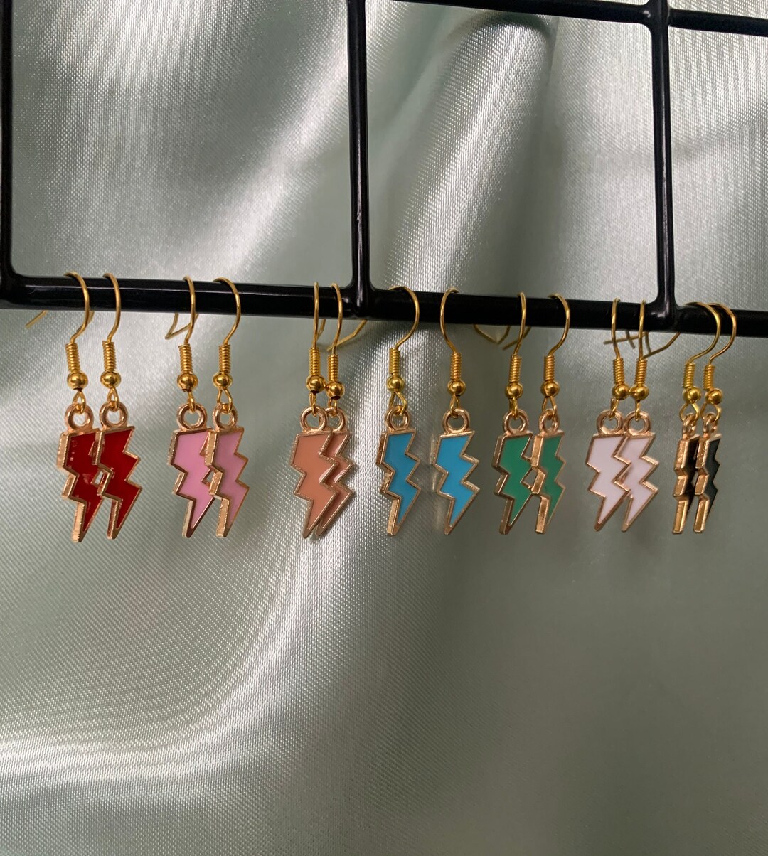 Colourful Lightning Earrings, Preppy Earrings, Gold Fish Hook Earrings ...