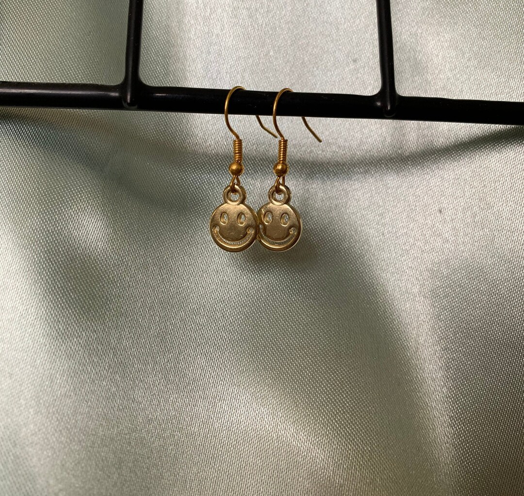 Gold Smiley Earrings, Preppy Smiley Face Earrings, Gold Earrings, Smile ...