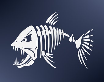 Skeletal Fish Die Cut Vinyl Decal for Car, Truck, Boat, Laptop, Window ...