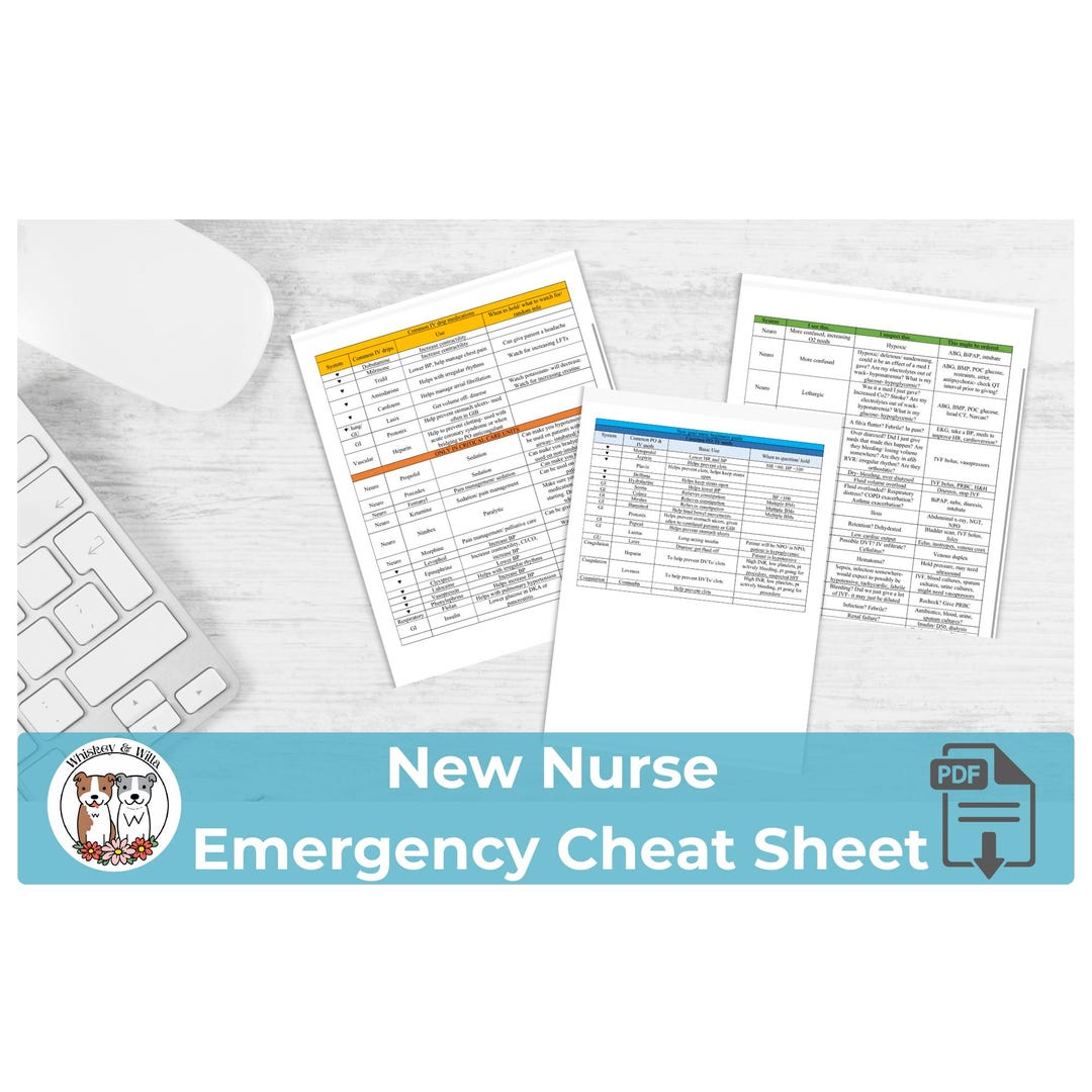 New Grad Nurse Emergency Cheat Sheet | RRT Quick Reference Printable ...