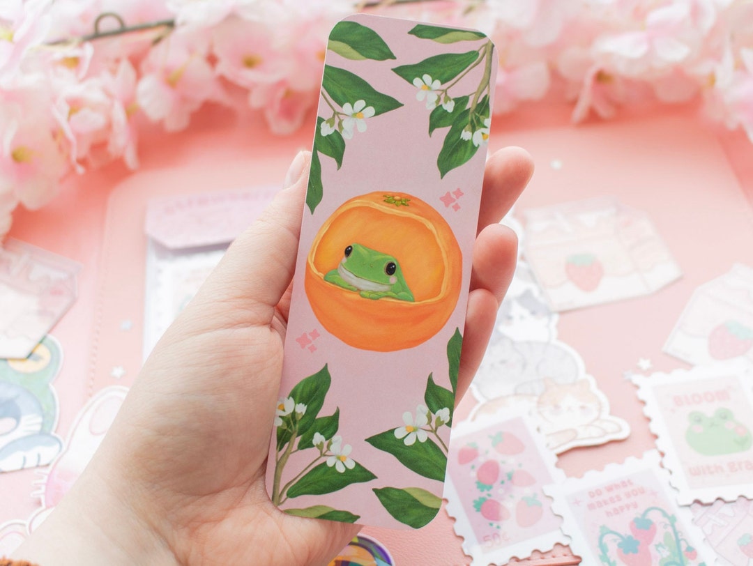 Frog Bookmarks Frog Art Cute Bookmarks Pink Book Accessories Book Lover ...