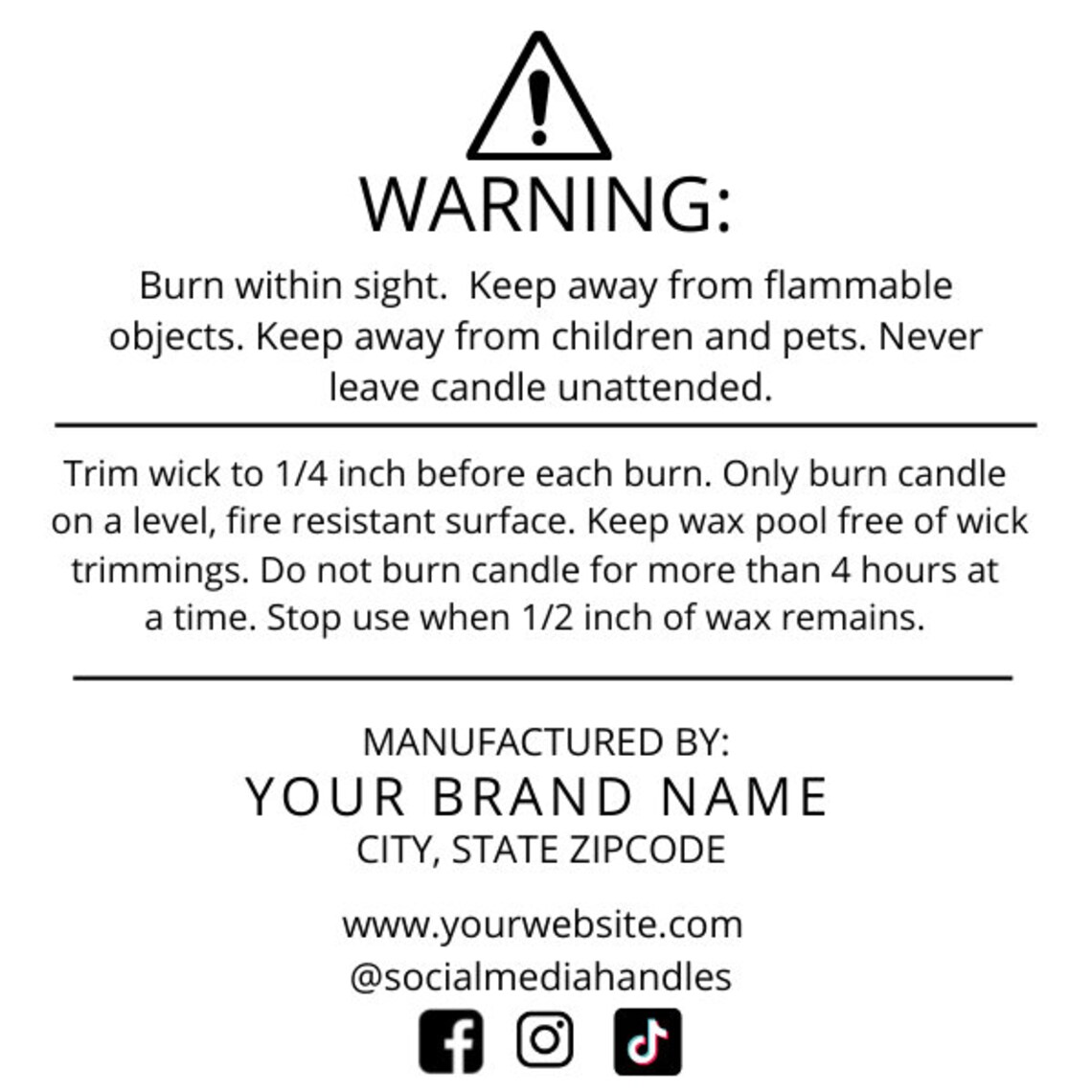DIGITAL DOWNLOAD | Warning Label Template | Candle Warning Label ...