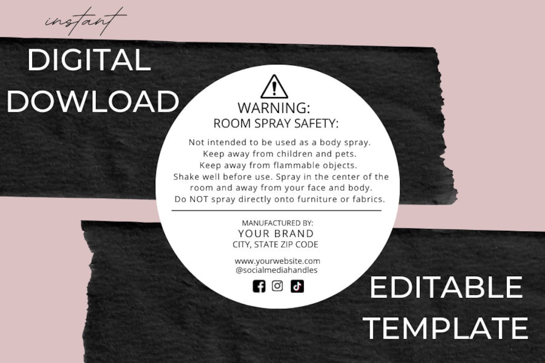 DIGITAL DOWNLOAD Room Spray Warning Label Template Room Spray Label ...