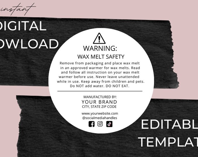 Wax Melt Warning Label Template DIGITAL DOWNLOAD | Custom Editable ...