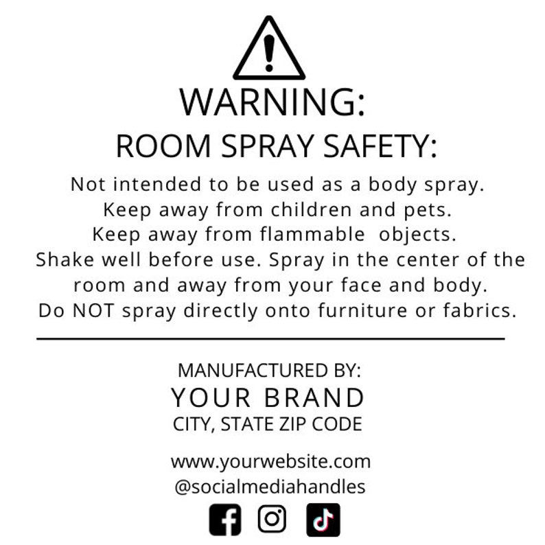 DIGITAL DOWNLOAD | Room Spray Warning Label Template | Room Spray Label ...