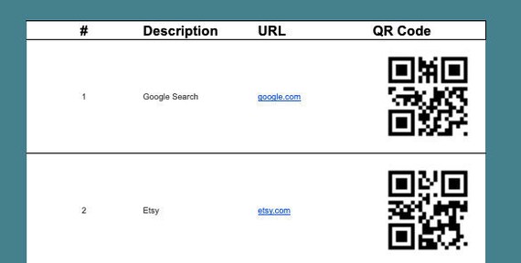 QR Codes in Bulk Google Sheets - Etsy