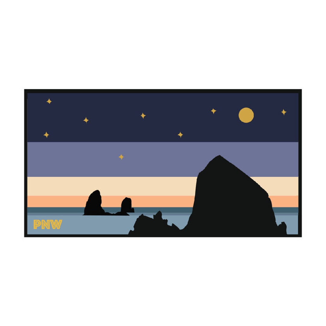 Haystack Rock Cannon Beach Moody Rectangle Sticker- Waterproof + UV ...