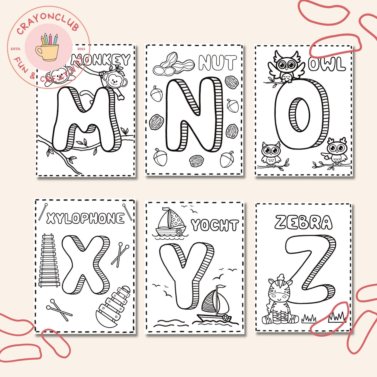 ABC Alphabet Coloring Pages Preschool Activity Kindergarten - Etsy