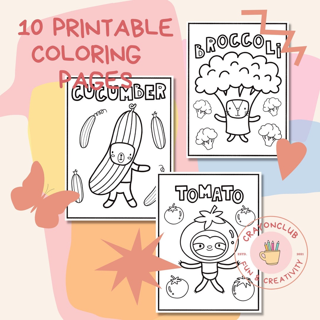 Vegetable Coloring Pages, Set of 10 Sheets, Printable for Kids, Teens ...