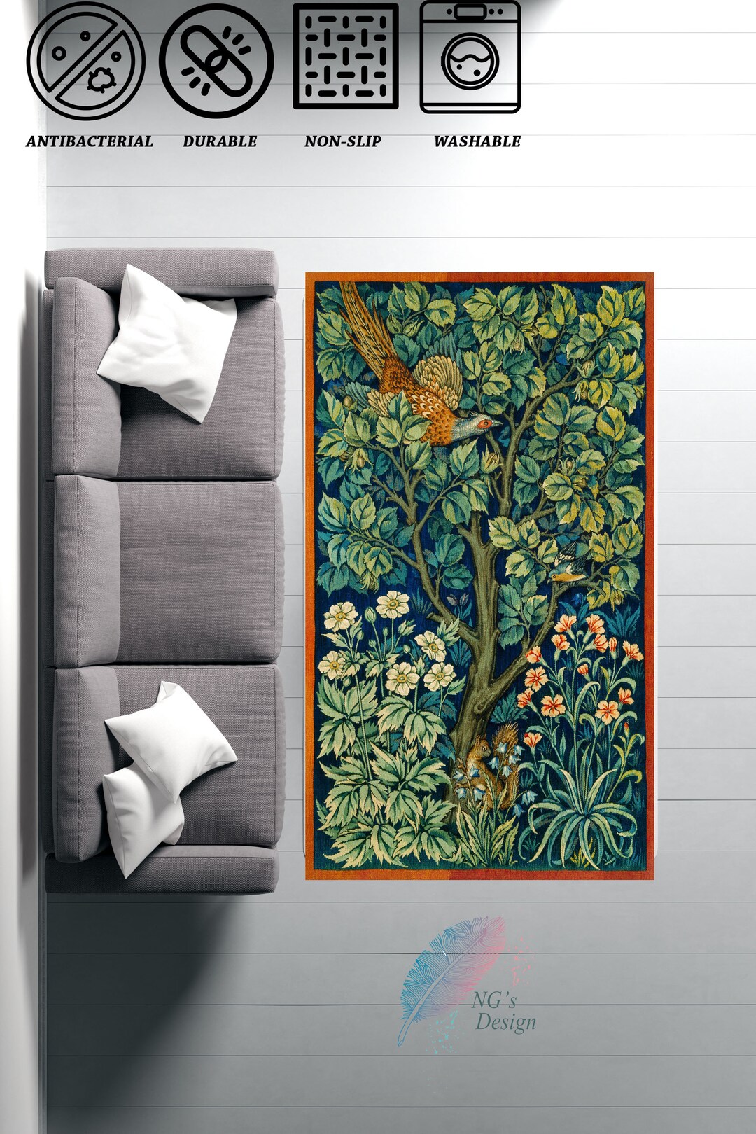 William Morris and John Henry Dearle's Cock Pheasant Rug - Etsy