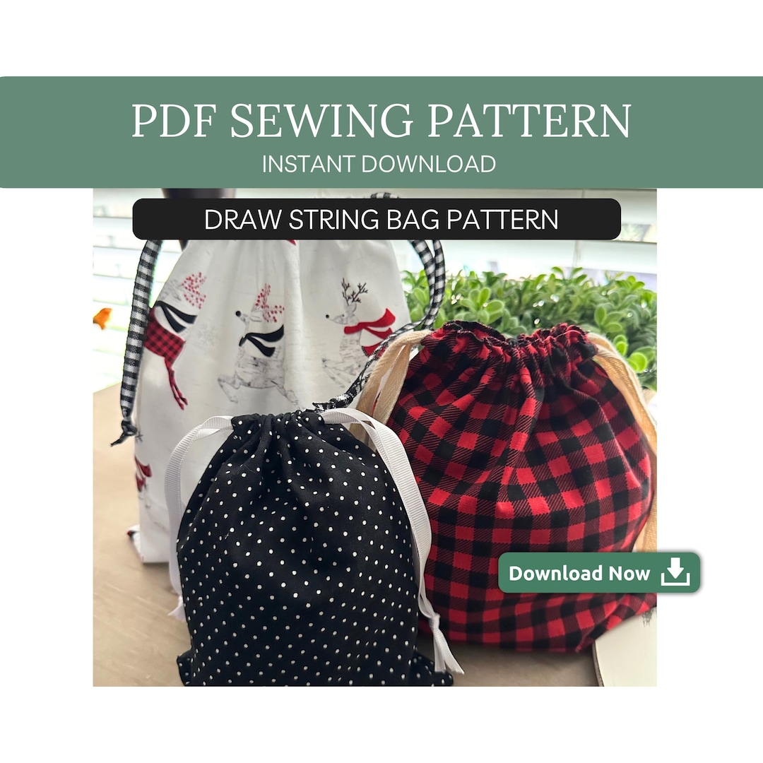 Drawstring Gift Bag Sewing Pattern PDF – 3 Sizes – DIY Reusable Fabric ...