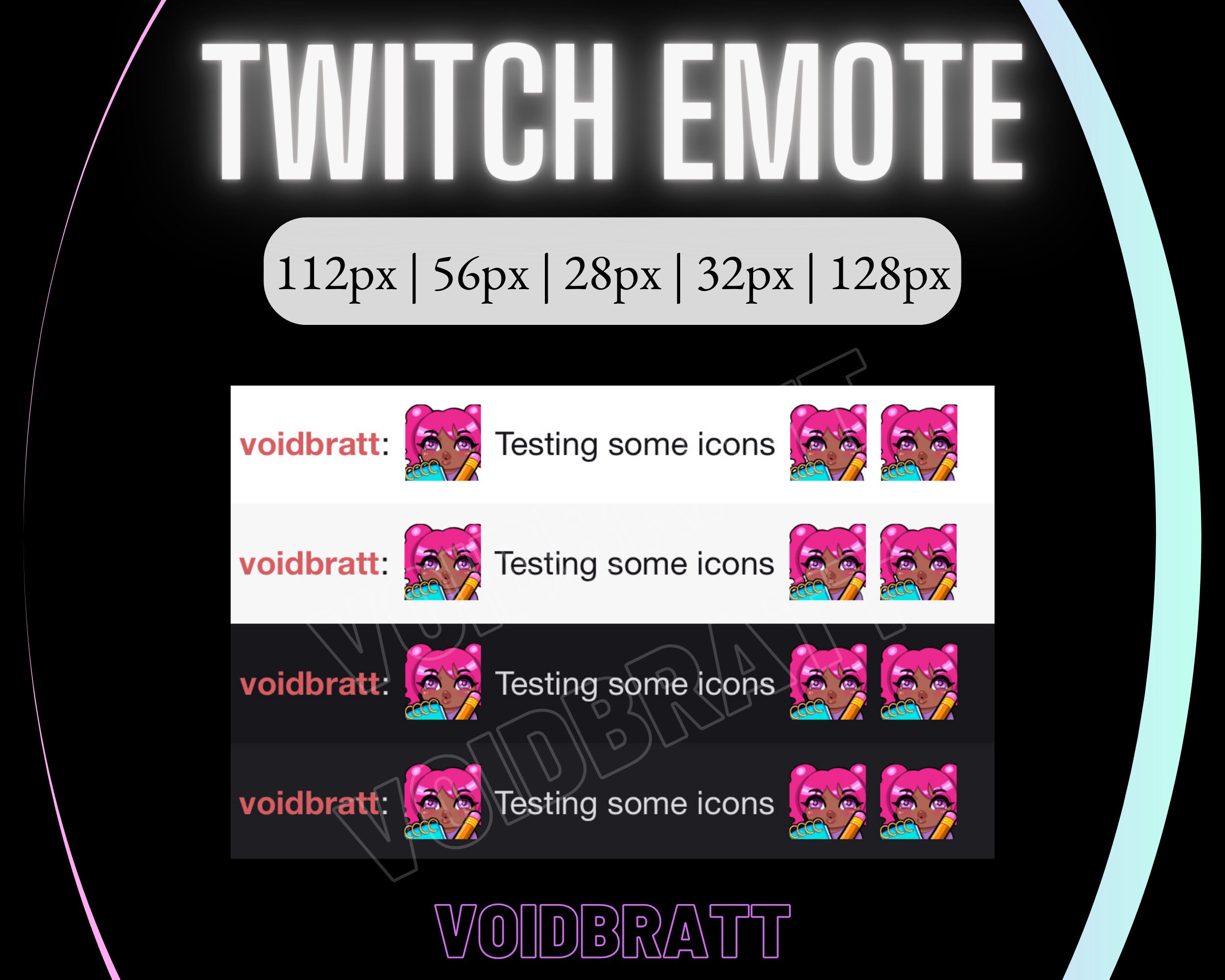 Cute Chibi Taking Notes Emote for Twitch and Discord Pink Hair Dark ...