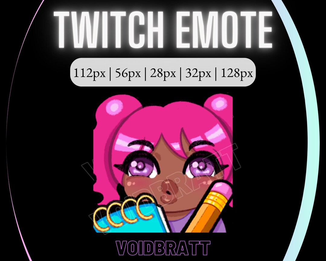 Cute Chibi Taking Notes Emote for Twitch and Discord Pink Hair Dark ...