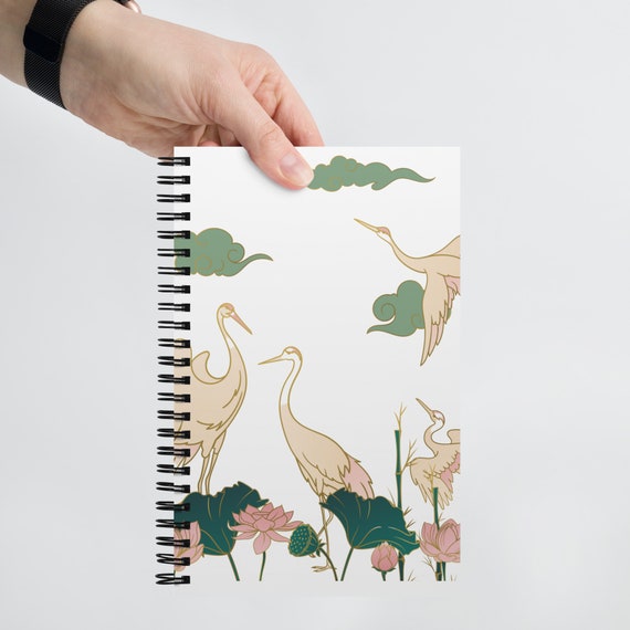 Japanese Crane Spiral Notebook Lotus Flower Notebook - Etsy