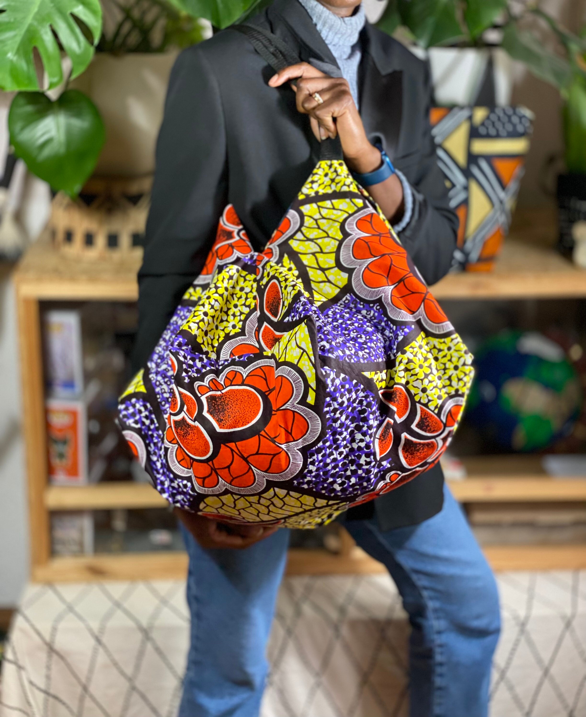 Japanese Origami Bag in Wax, Ankara Origami Tote Bag, Japanese, Origami ...