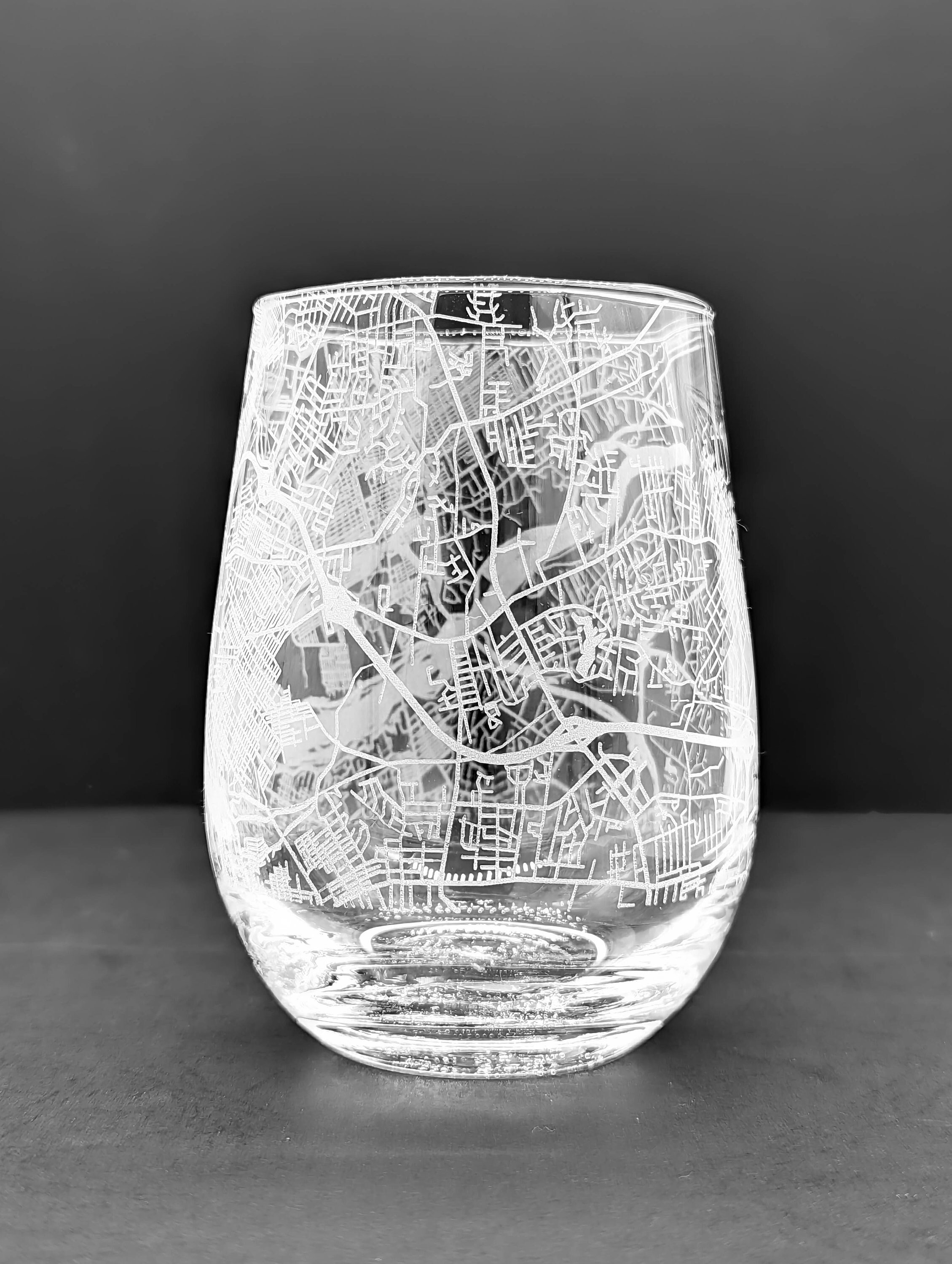 Your City Map Stemless Engraved Wine Glass (15oz) | Town Personalized ...