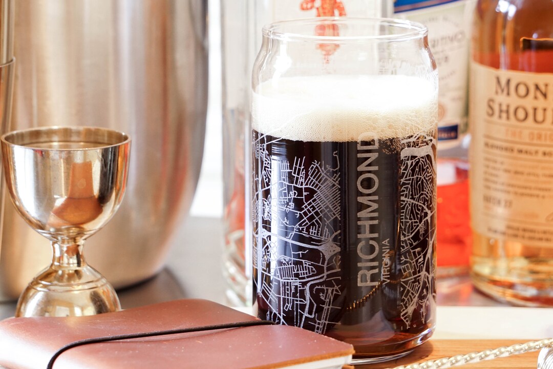 Your City Map Can Glass | Your City | Town Personalized | Etched Beer ...