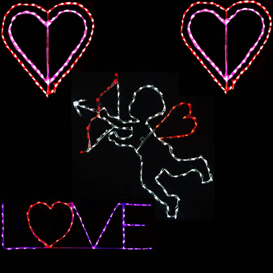 Valentine's Day LED Outdoor Lighted Decorations, Wireframe Cupid ...