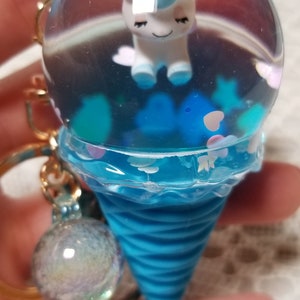 Kawaii Unicorn Ice Cream Cone Keychains, Cute Liquid Keychain Bag Purse Charms, Purple, Pink ...