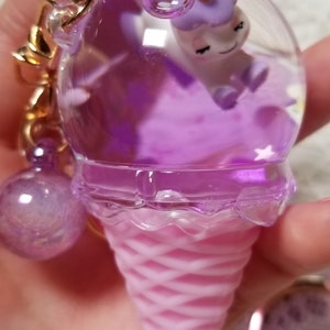 Kawaii Unicorn Ice Cream Cone Keychains, Cute Liquid Keychain Bag Purse Charms, Purple, Pink ...