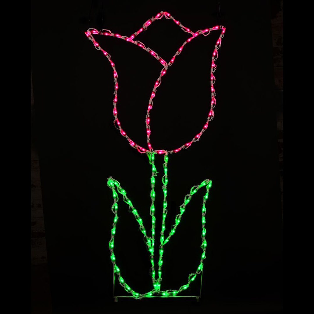 Pink Tulip Flowers LED Outdoor Yard Art Decorations, Lighted Wireframe ...