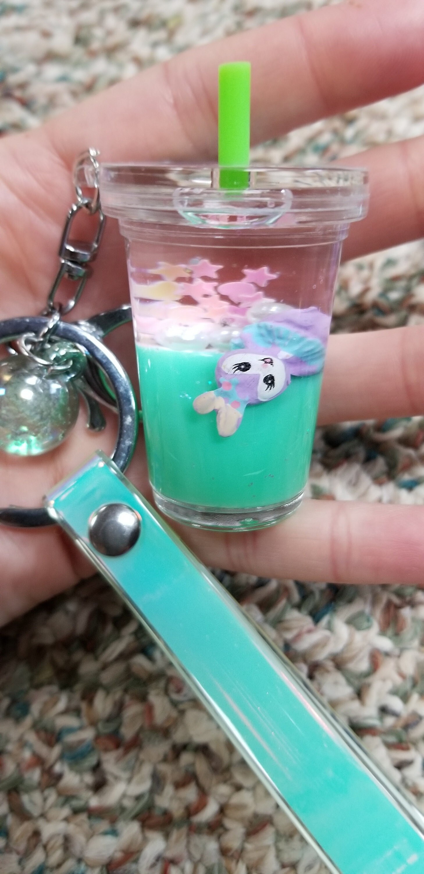 Bunny Glitter Liquid Keychains, Cute Kawaii Boba Babies, Milk Tea Drink ...