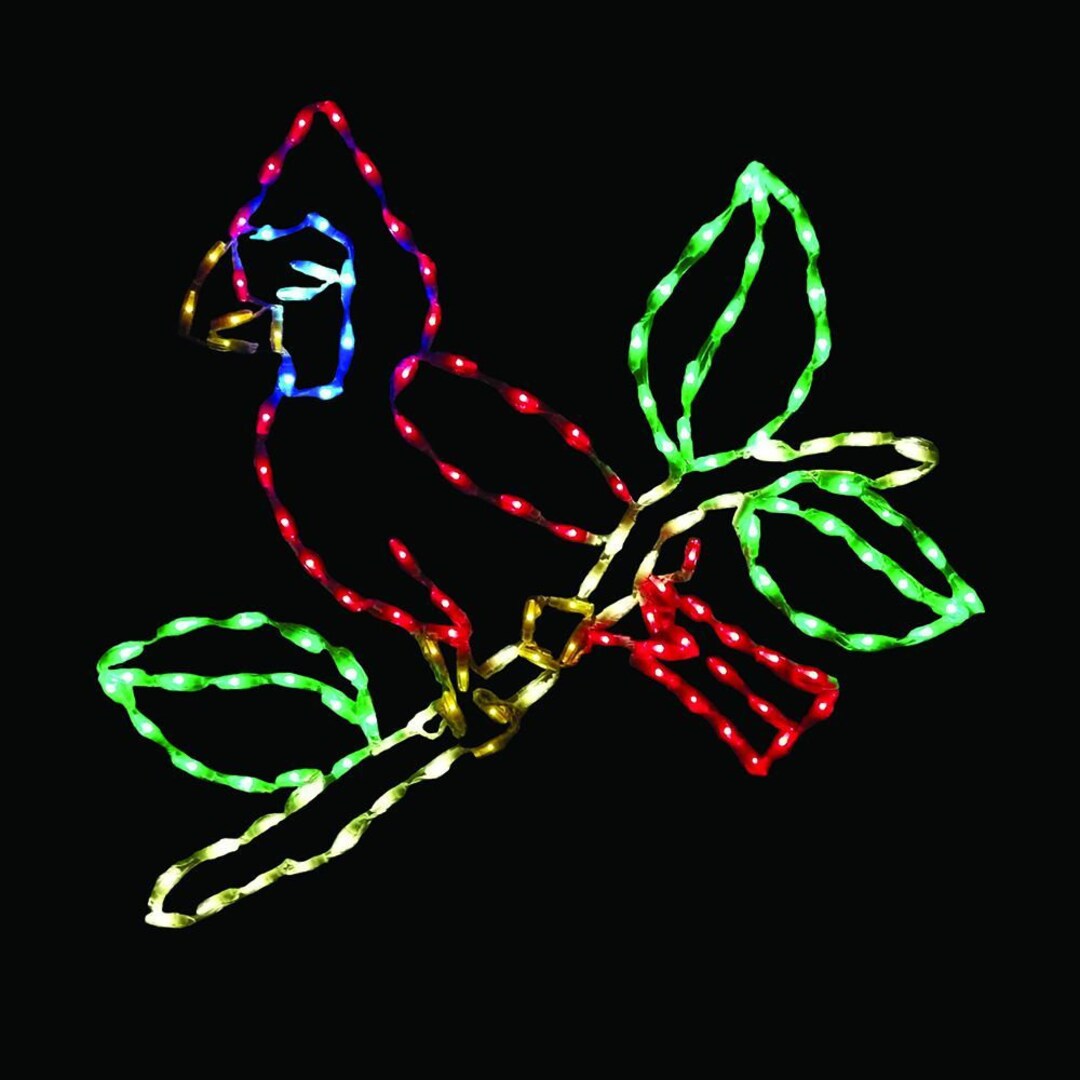 Small LED Lighted Cardinal Bird on Branch Wireframe Decoration Yard Art ...