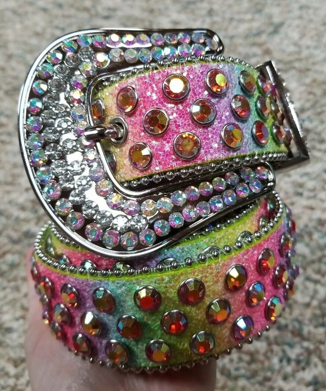 Western Rhinestone Belt Cowgirl Cowboy Rodeo Party Glitter Rainbow ...