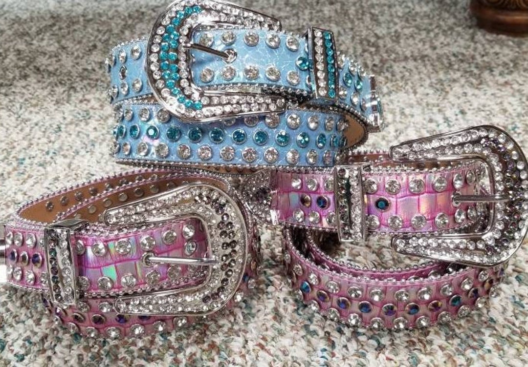 Western Rhinestone Belts Luxury Holographic Croc Print Rodeo Party ...