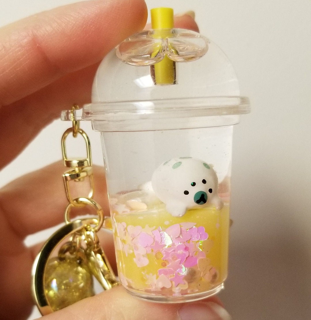 Yellow Seal Kawaii Keychain, Cute Liquid Keychains, Bag Charms Boba ...