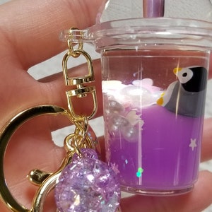 Purple Penguin Liquid Keychains Cute Kawaii Bag Charms for Purses ...