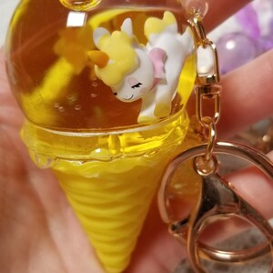 Kawaii Unicorn Ice Cream Cone Keychains, Cute Liquid Keychain Bag Purse Charms, Purple, Pink ...