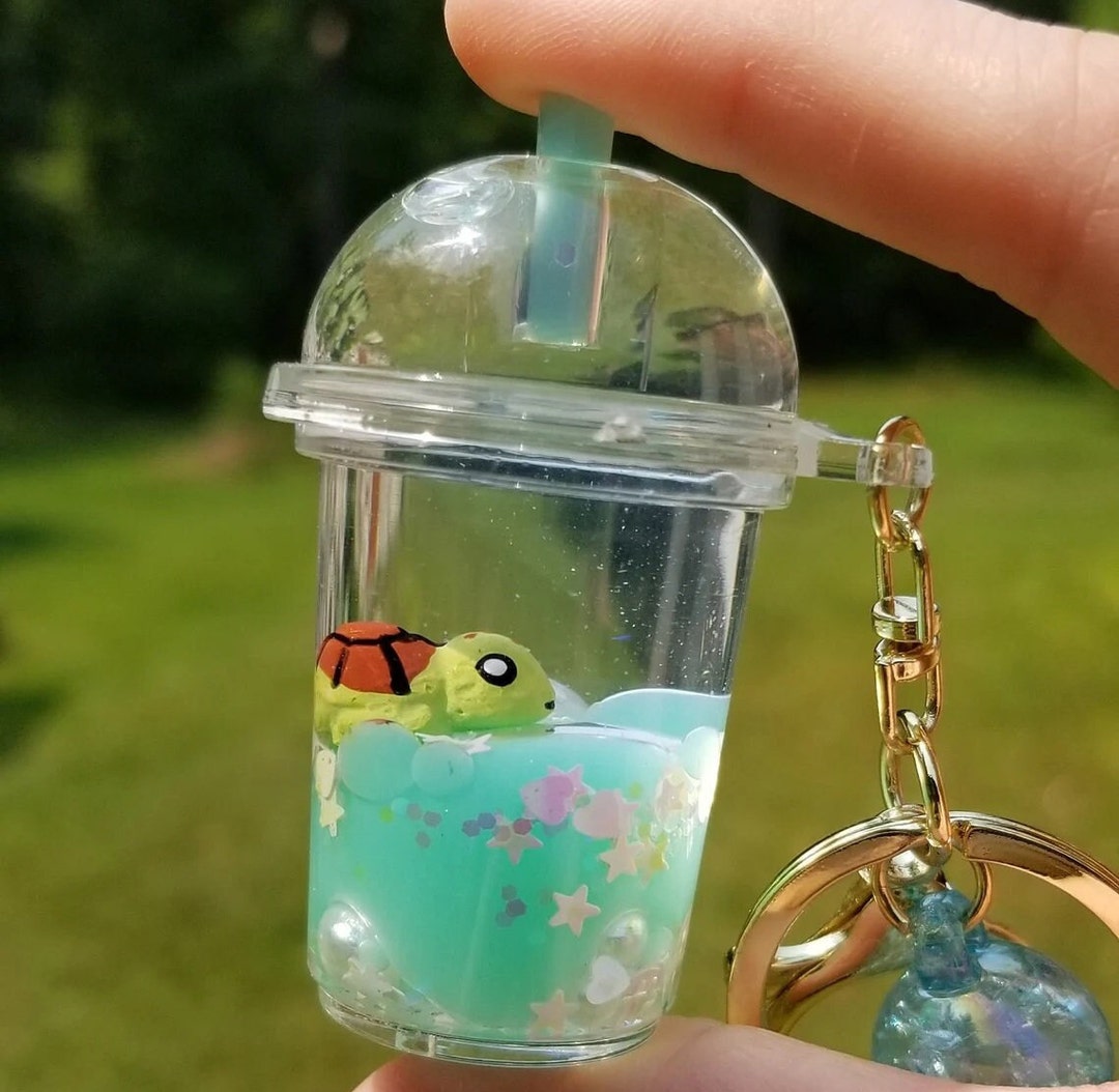 Boba Baby Liquid Keychains Cute Fish Sea Life Clown Fish, Seal, Whale ...