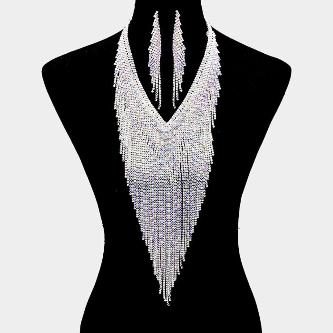 Silver AB Crystal Rhinestone Costume Jewelry Long Drop Fringe - Etsy