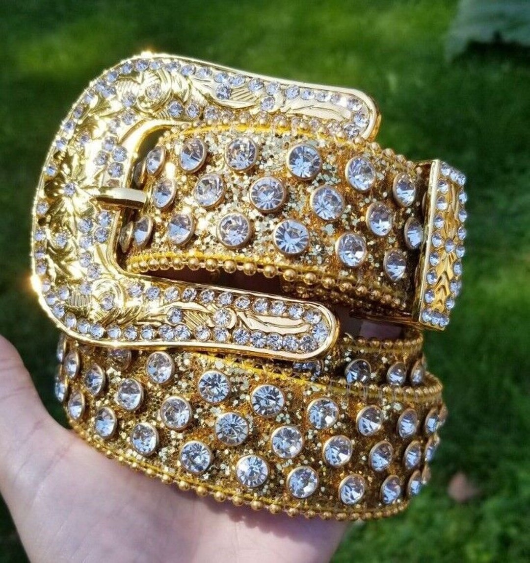 Gold Western Rhinestone Belts Bling Floral Buckle Cowgirl Cowboy ...