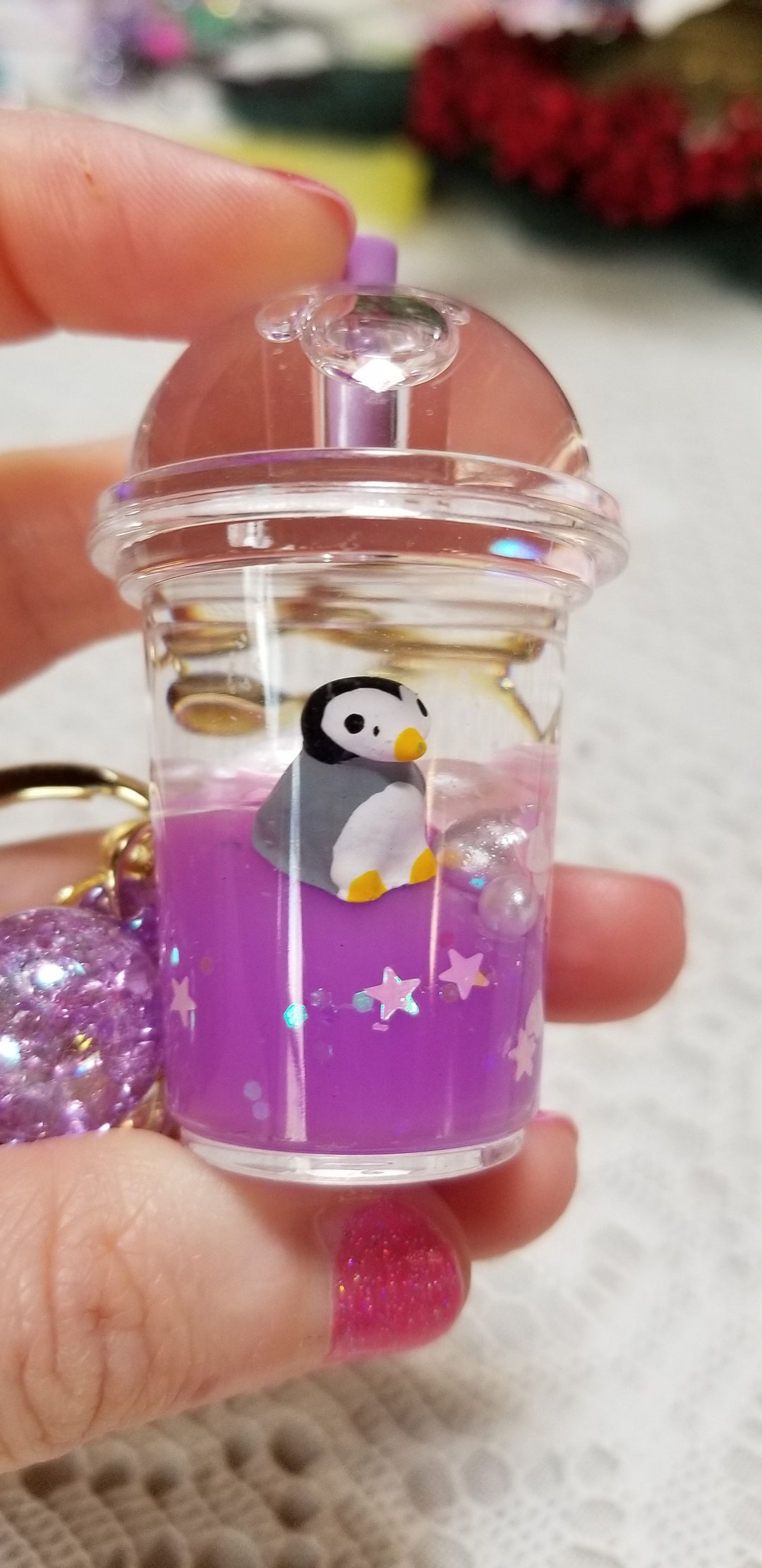 Purple Penguin Liquid Keychains Cute Kawaii Bag Charms for Purses ...