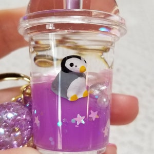 Purple Penguin Liquid Keychains Cute Kawaii Bag Charms for Purses ...