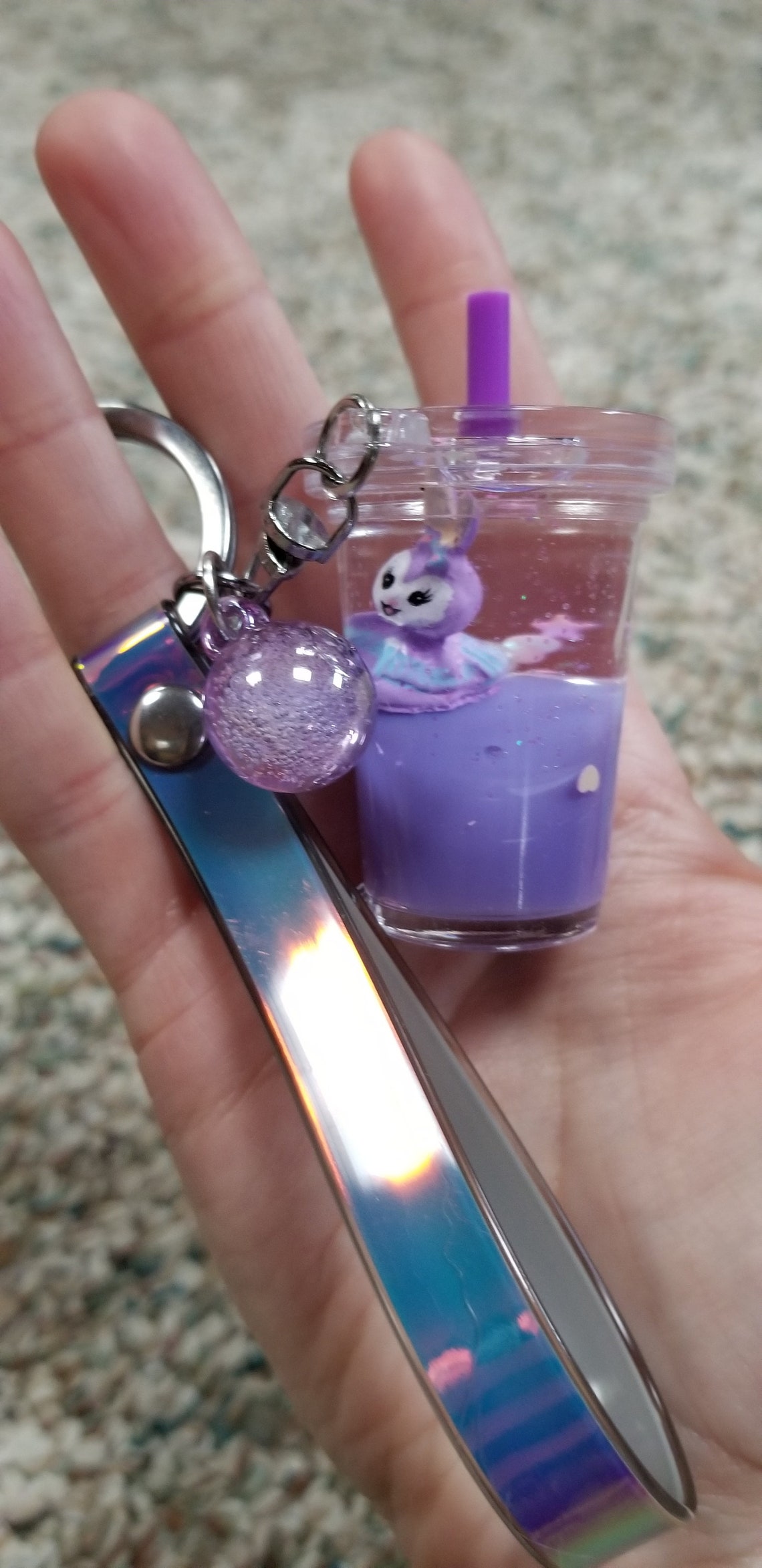 Bunny Glitter Liquid Keychains, Cute Kawaii Boba Babies, Milk Tea Drink ...