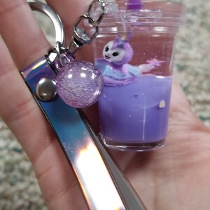 Bunny Glitter Liquid Keychains, Cute Kawaii Boba Babies, Milk Tea Drink ...