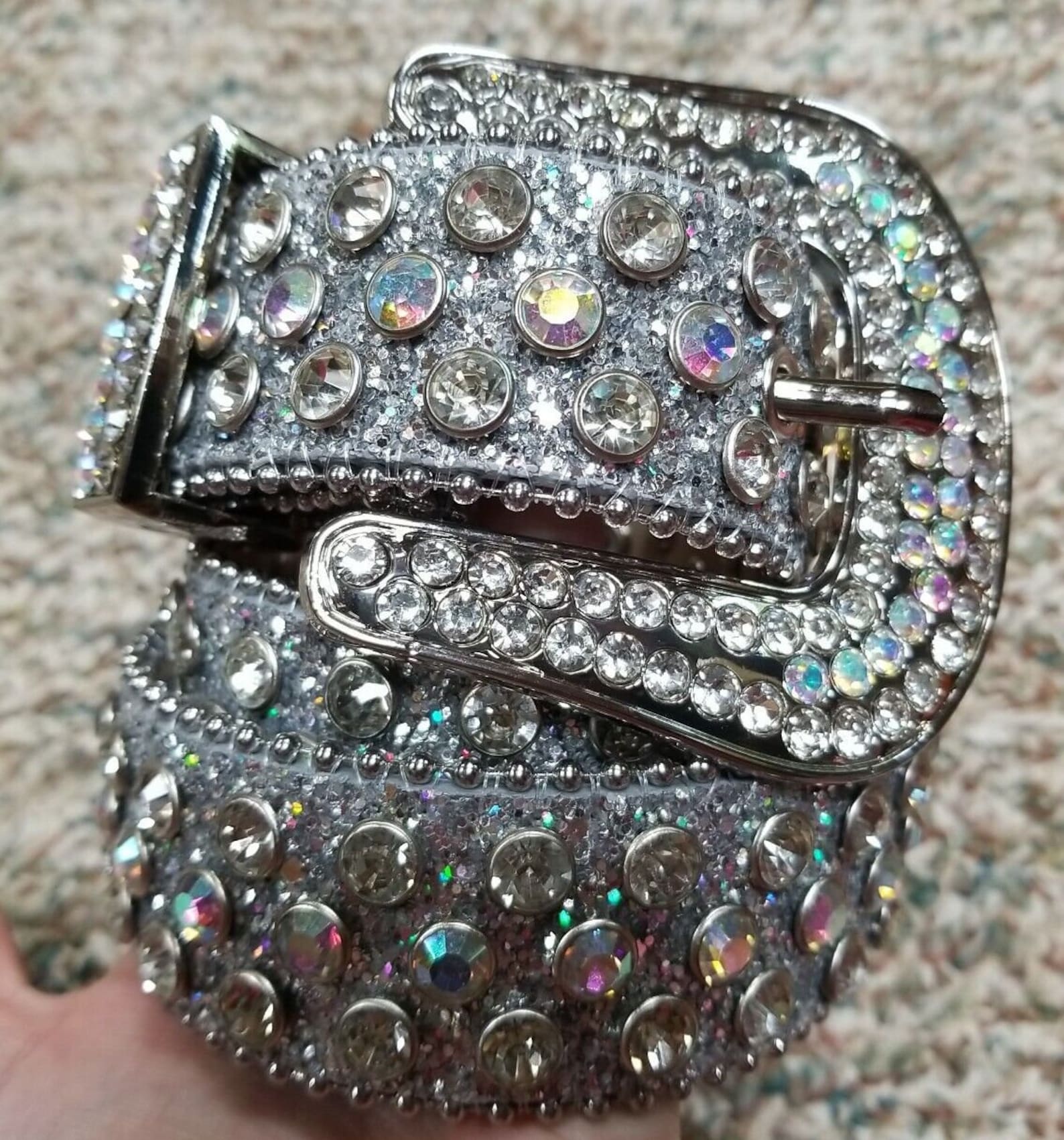 Silver Western Rhinestone Belts Women's Men's Cowgirl Cowboy Bling ...