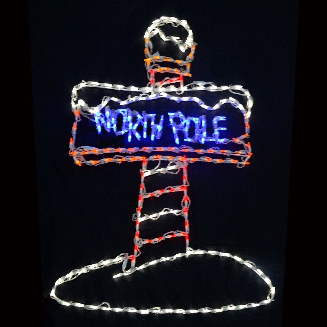 Christmas Santa's Workshop North Pole Sign Outdoor LED Wireframe Yard ...