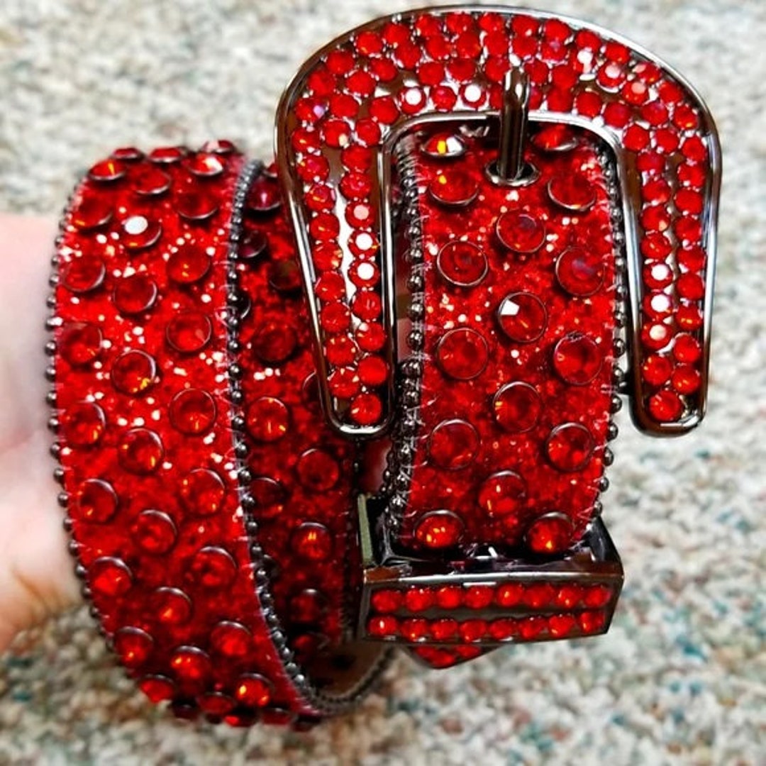 Red Western Rhinestone Buckle Belt Bling Rodeo Party Pageant Cowboy ...