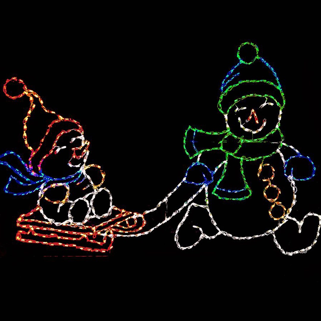 Christmas Outdoor Decorations LED Snowman Kids With Sleigh Cute Holiday ...