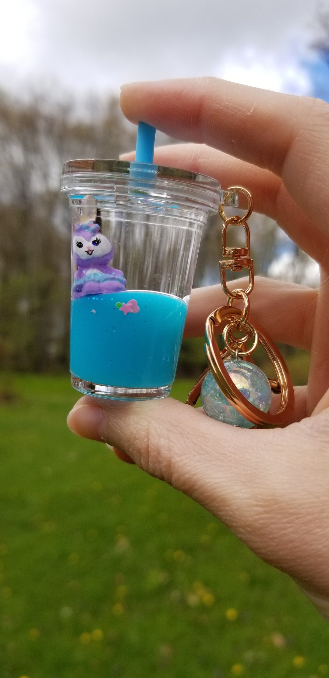 Bunny Glitter Liquid Keychains, Cute Kawaii Boba Babies, Milk Tea Drink ...