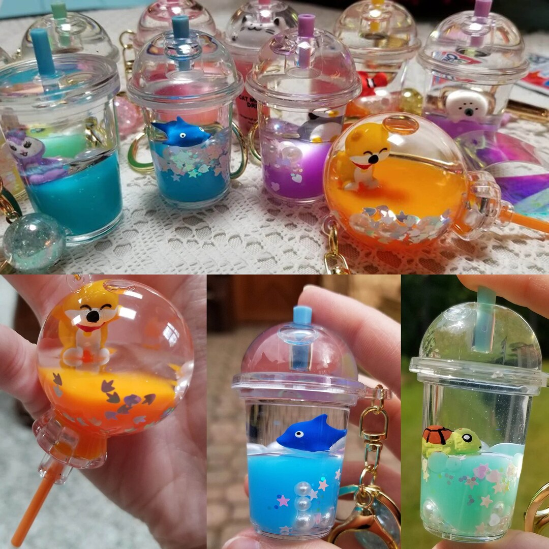 Boba Baby Liquid Keychains Cute Fish Sea Life Clown Fish, Seal, Whale ...