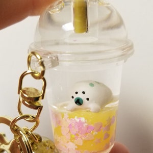 Yellow Seal Kawaii Keychain, Cute Liquid Keychains, Bag Charms Boba ...