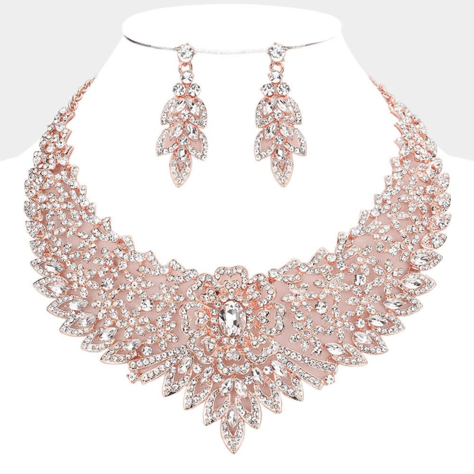 Elegant Costume Jewelry Set Rose Gold Flower Evening Formal - Etsy