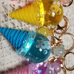 Kawaii Unicorn Ice Cream Cone Keychains, Cute Liquid Keychain Bag Purse Charms, Purple, Pink ...