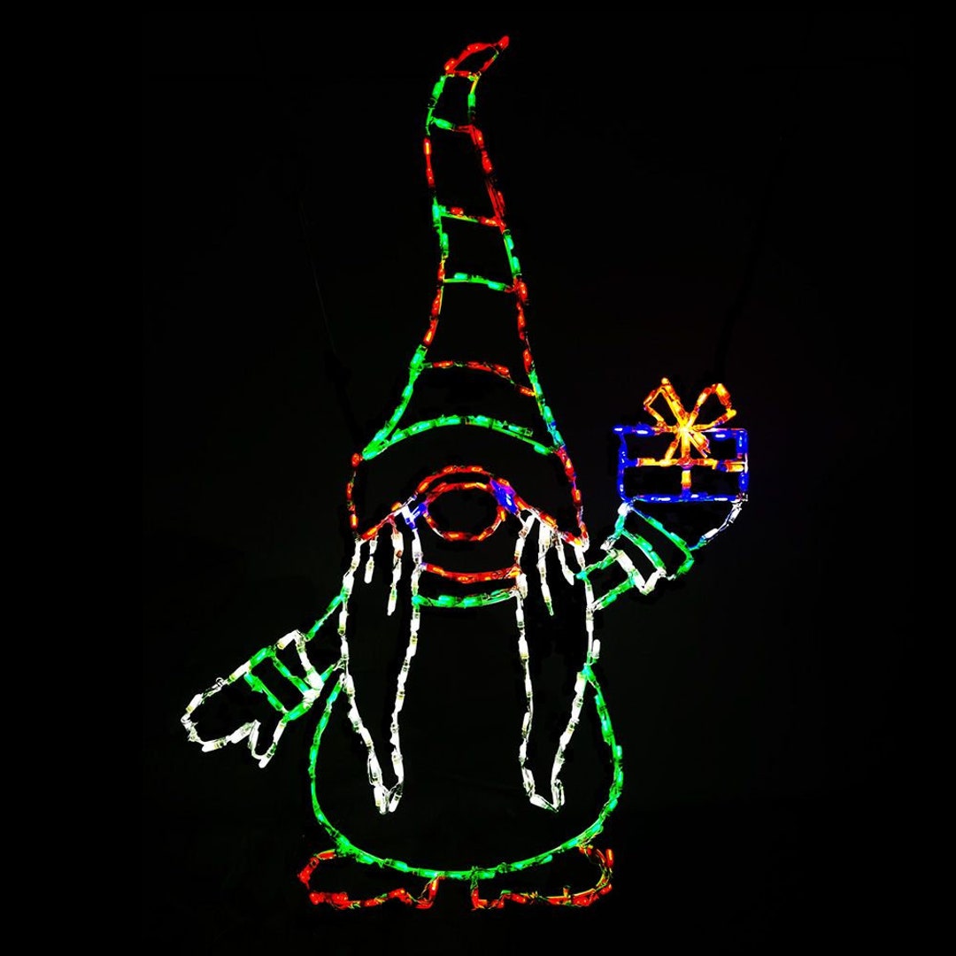 Christmas Outdoor Decorations LED Gnome With Gift Box Lighted Wireframe ...
