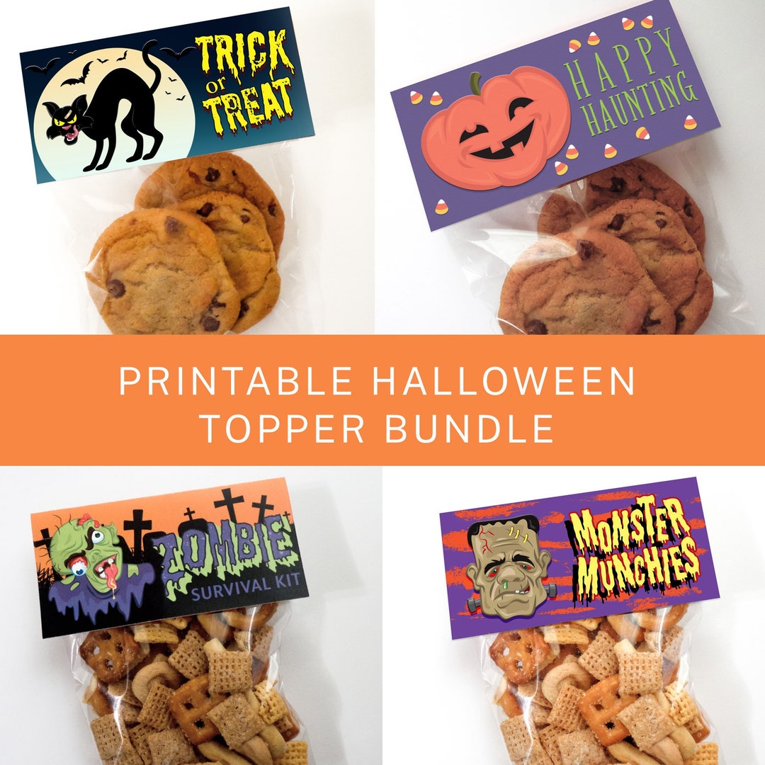 Halloween Bundle Printable Trick or Treat Bag Topper Bundle Zombie Bag ...